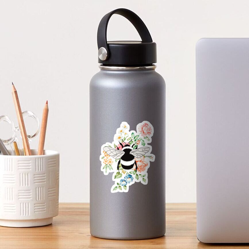 "Black and White Floral Bee" Sticker by LordGraceArt | Redbubble