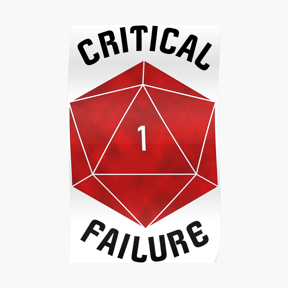 D20 Critical Failure Shame Vinyl Sticker Natural 1 Laminated D&D ...