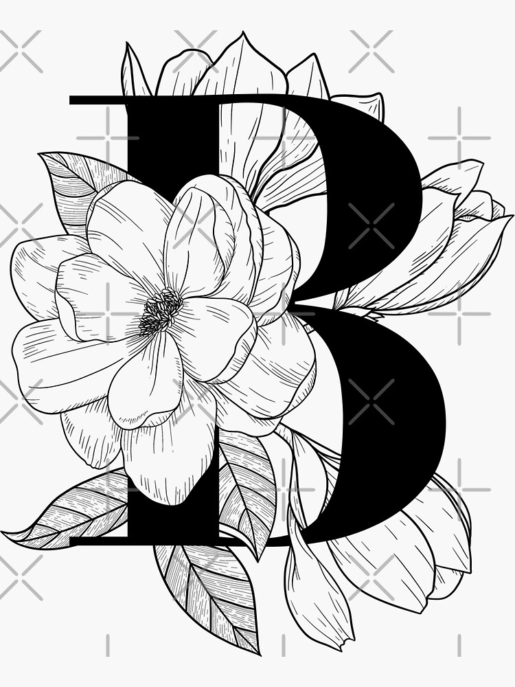 "Monogram B with Magnolia Line Art" Sticker for Sale by GraphicsbyNel ...