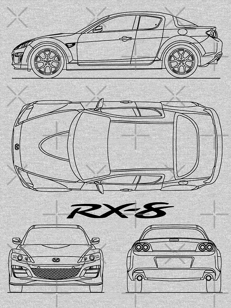 "RX-8 Blueprint In Black" T-shirt for Sale by rogue-design | Redbubble ...