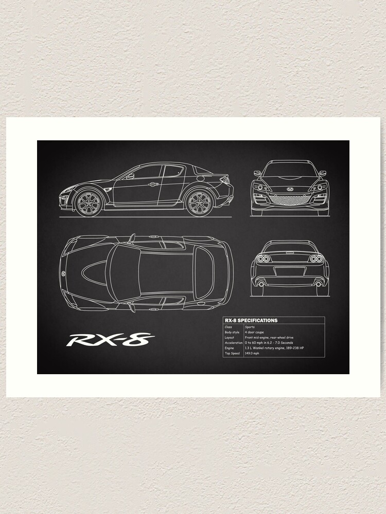 "RX-8 Blueprint In Black" Art Print by rogue-design | Redbubble