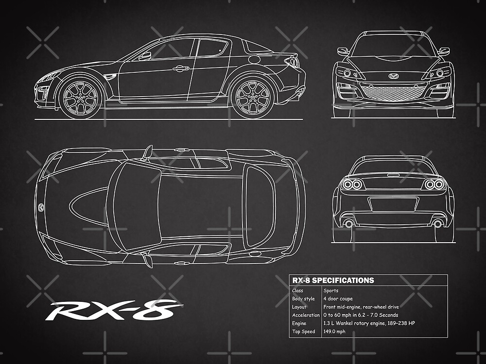 "RX-8 Blueprint In Black" by rogue-design | Redbubble