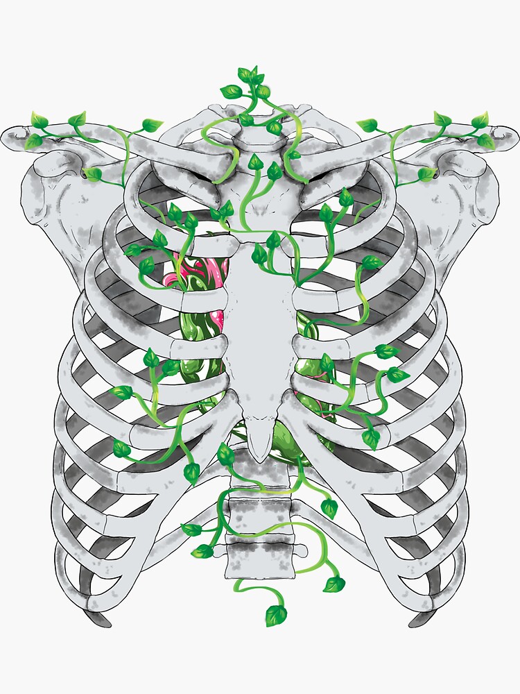 "Vegan Inside Ribs With Leaves Body - Garden Green - Skeleton" Sticker ...
