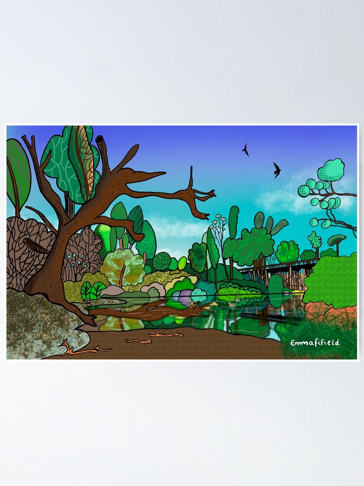 "Australian Outback Bushland River Painting" Poster for Sale by ...