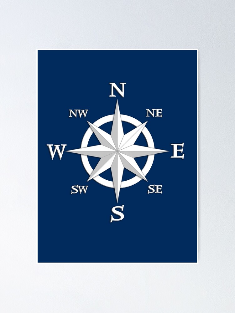 "Eight Point Compass Rose, White and Navy Blue" Poster for Sale by ...