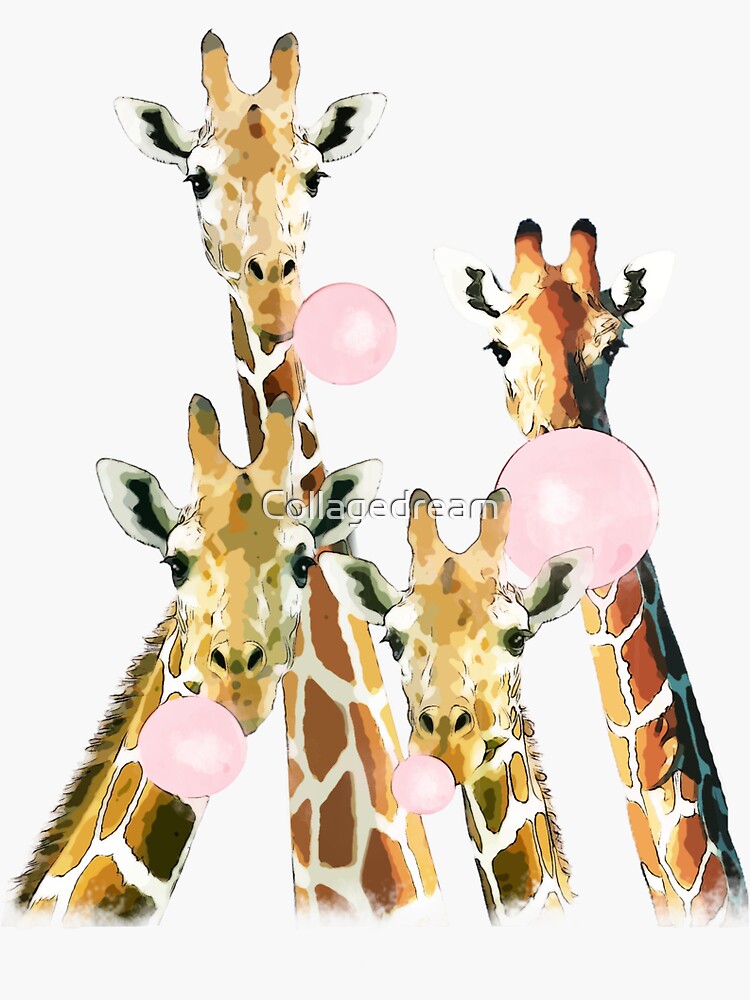 Pegatina «Jirafas de acuarela con chicle, animales divertidos, lindas ...