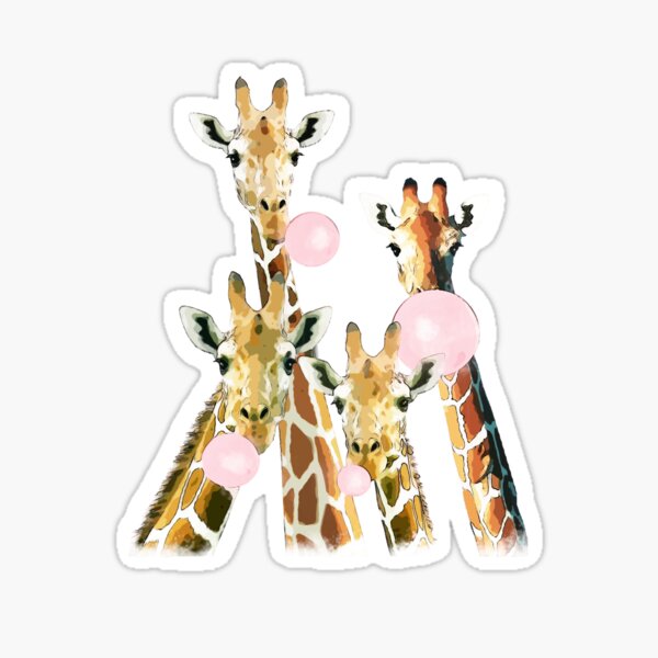 "Watercolor giraffes with bubblegum, funny animals, cute, kawaii ...