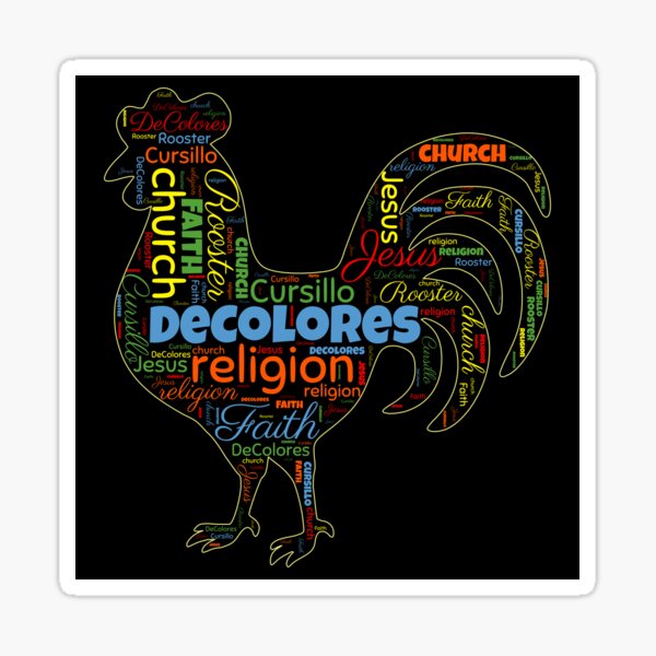 "DeColores Cursillo Rooster Word Cloud" Sticker for Sale by Gsallicat ...