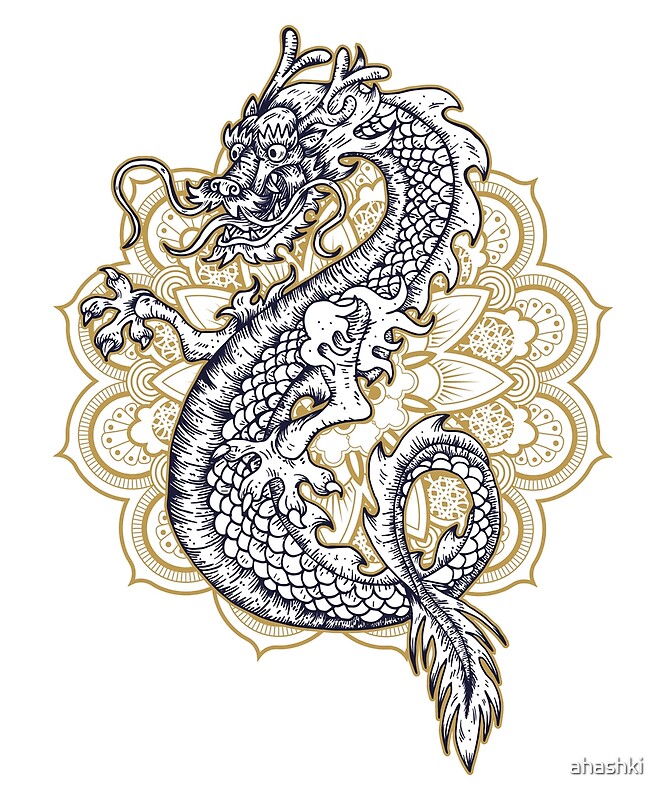 "Chinese dragon mandala" by ahashki | Redbubble