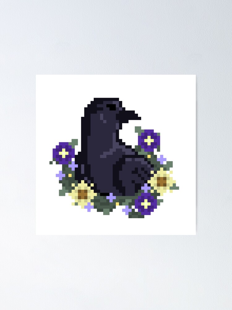 "Pixel Art Crow with Flowers" Poster by moonulo | Redbubble