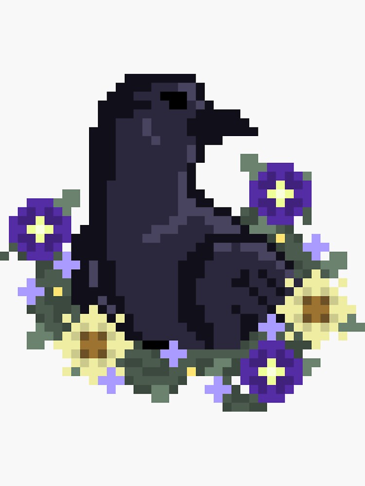"Pixel Art Crow with Flowers" Sticker for Sale by moonulo | Redbubble