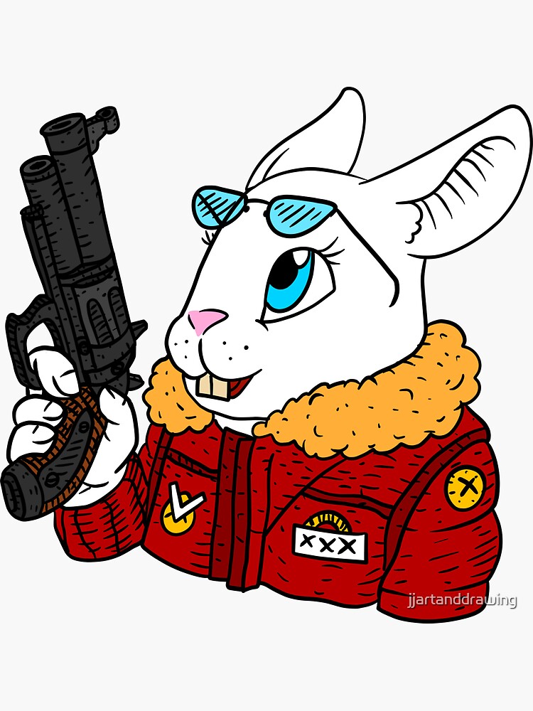 "cute rabbit. bunny with a gun." Sticker for Sale by jjartanddrawing ...