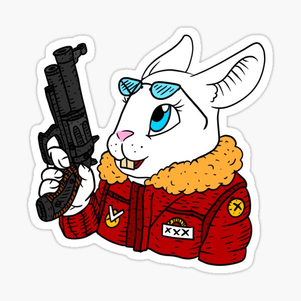 "cute rabbit. bunny with a gun." Sticker for Sale by jjartanddrawing ...