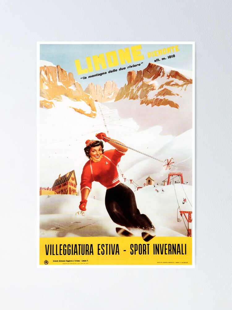 "Skiing in LIMONE Piemonte by Carlo Prandoni Ski Resort Vintage Italy ...