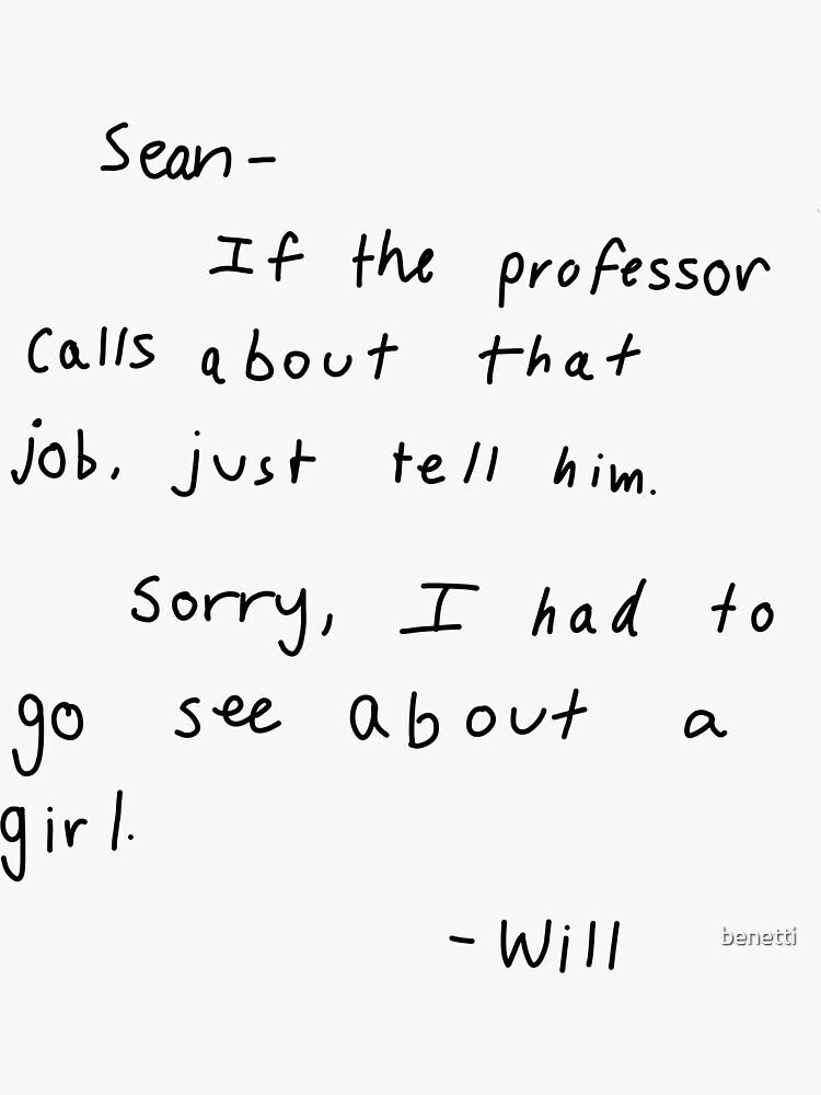 "Good Will Hunting letter to Sean" Sticker for Sale by benetti | Redbubble