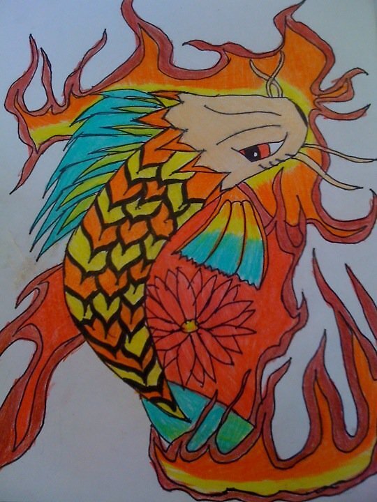 "koy fish on fire " by yvonne zarate | Redbubble