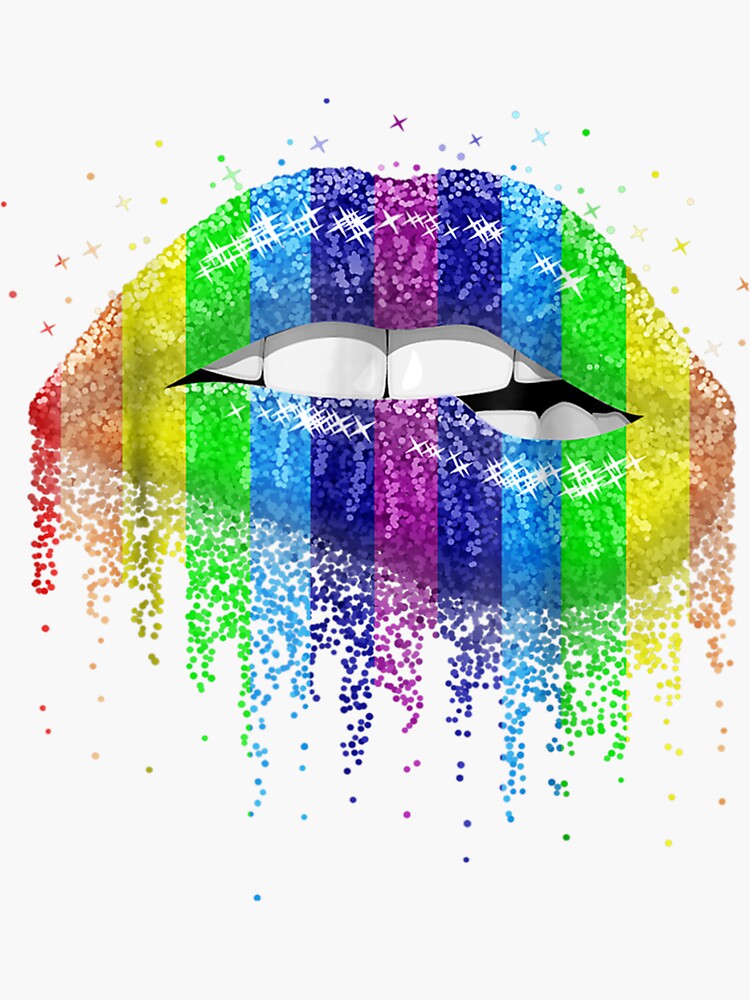 Dripping Lips Pride Lgbt Gay Love Lesbian Rainbow T Sticker For