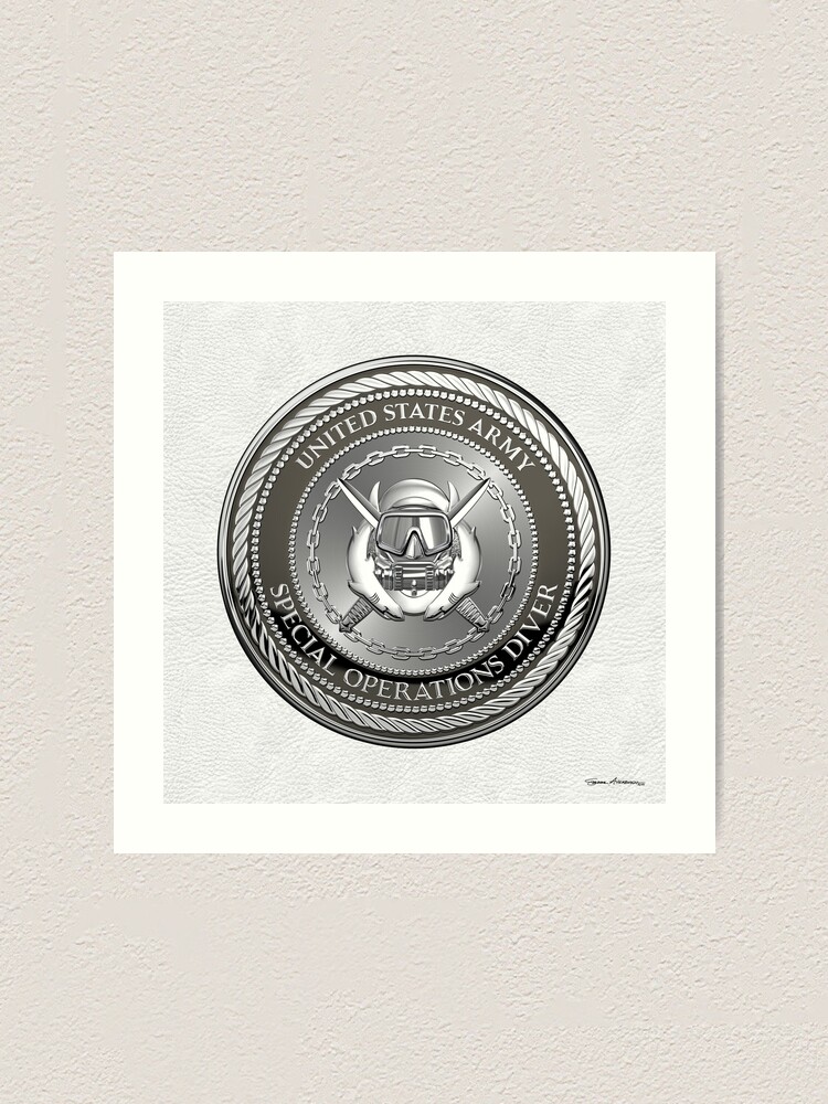 "U.S. Army Engineer Divers - Special Operations Diver Badge Special Edition over White Leather ...