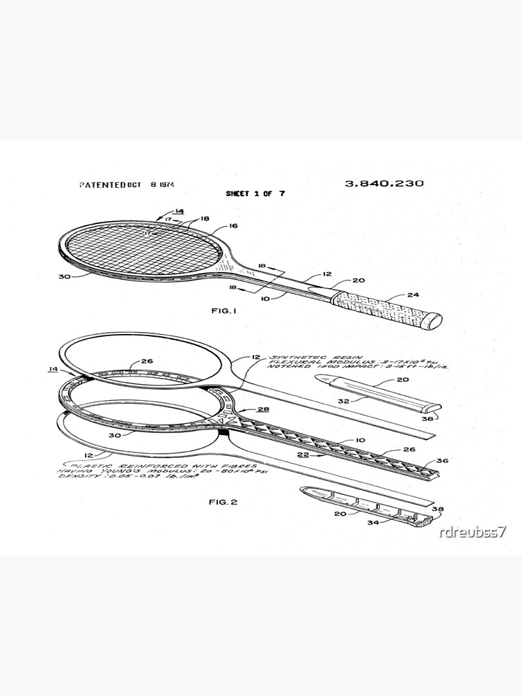 " 1974 Tennis Racket Patent Print" Art Print for Sale by rdreubss7 ...