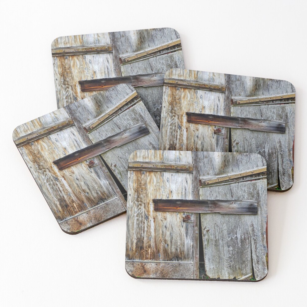 "rustic western country farmhouse grey wooden barn door" Coasters (Set ...