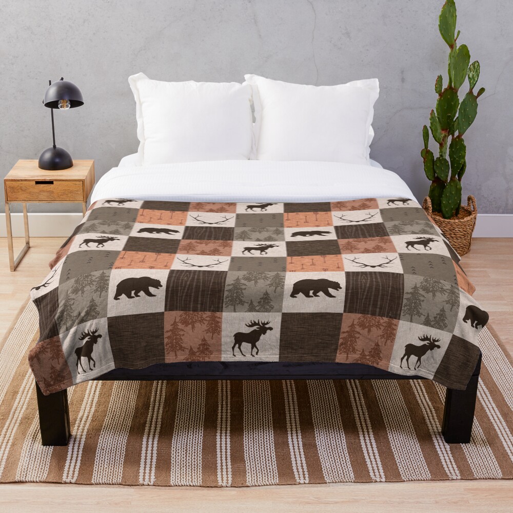 "woodland patchwork - rust/brown" Throw Blanket by SugarPineDesign ...
