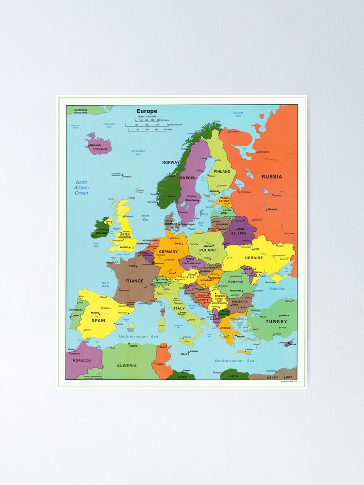 "Digital Modern Map of Europe Printable Download. Large Europe Map ...