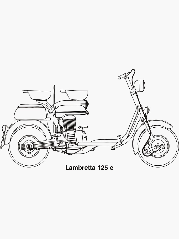 "Lambretta 125 e line drawing engine print " Sticker for Sale by ...