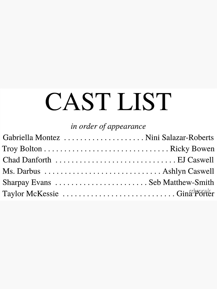 "HSMTMTS Cast List" Sticker for Sale by rdvorak | Redbubble
