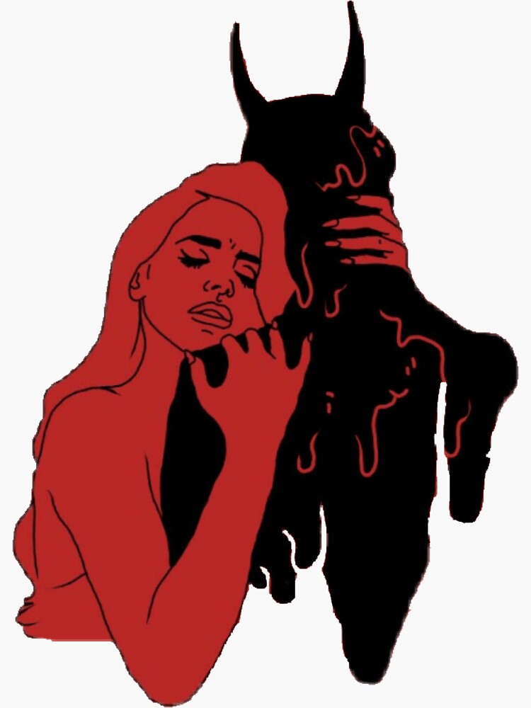"woman hugging devil" Sticker for Sale by parisvlado | Redbubble