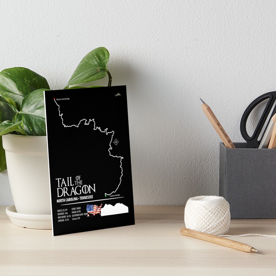 "Tail of the Dragon Road US 129 Motorcycle Sports Car Trail Map Art ...