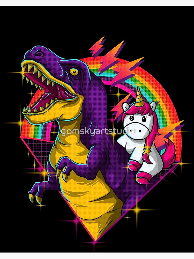 "Unicorn Riding Dinosaur t-rex" Art Print by gomskyartstudio | Redbubble