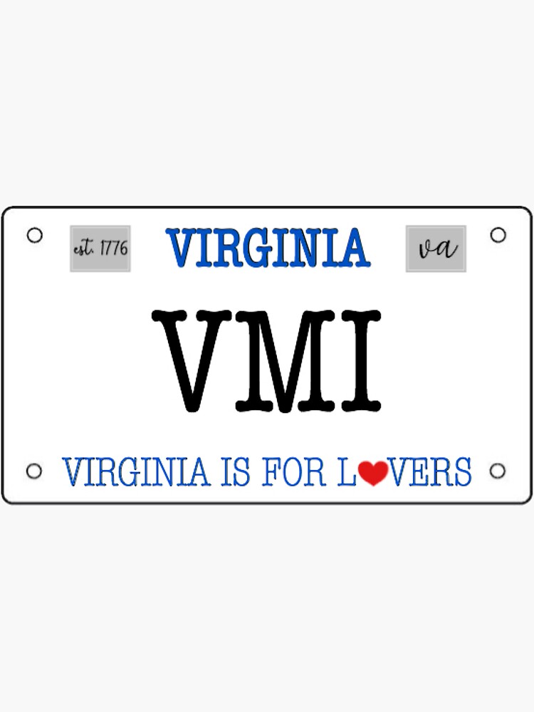 "VMI License Plate" Sticker for Sale by nataliacarlton1 | Redbubble