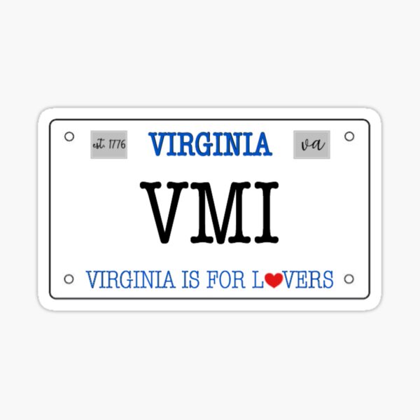 "VMI License Plate" Sticker for Sale by nataliacarlton1 | Redbubble