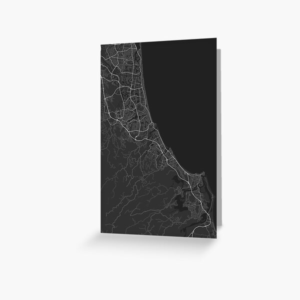 "Gold Coast-Tweed Head, Australia Map. (White on black)" Greeting Card ...