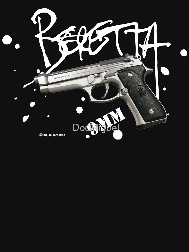 "Beretta 9mm Pistol -white script" T-shirt for Sale by DocMiguel ...