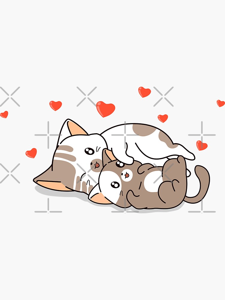 "Kawaii Cat Couple Hugging With Love" Sticker for Sale by shop4fun ...