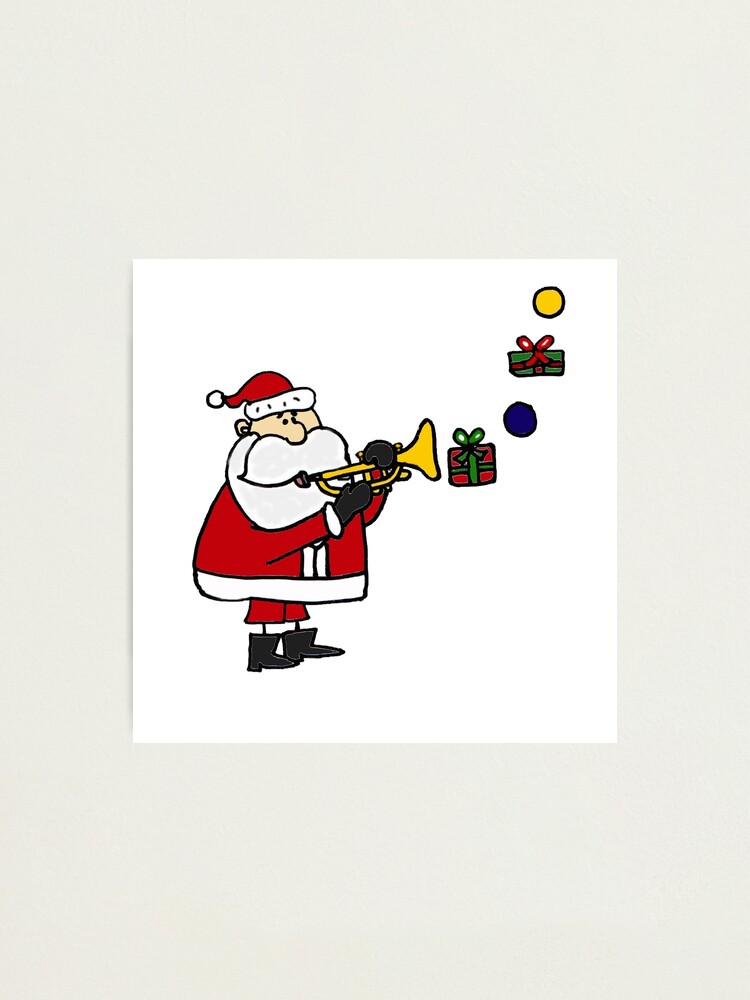 "Funny Christmas Santa Playing Trumpet" Photographic Print for Sale by ...