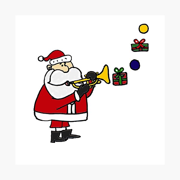 "Funny Christmas Santa Playing Trumpet" Photographic Print for Sale by ...