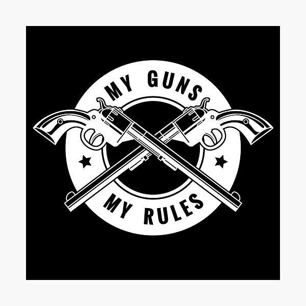 "Two crossed revolvers and lettering My guns my rules. Only free font ...