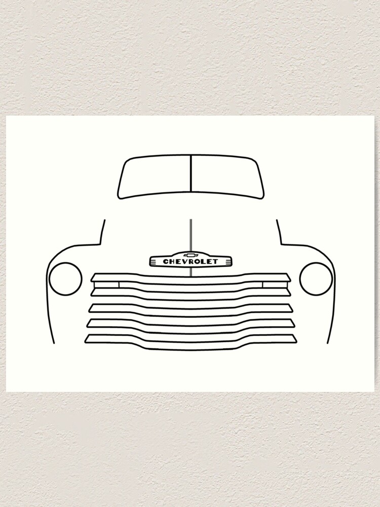 "1949 Chevy 3100 stepside classic pickup truck outline graphic (black ...