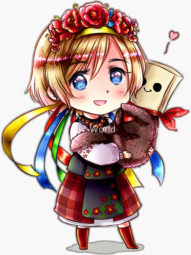 "Ukraine in national outfit and turcat from Hetalia" Sticker by N-World ...