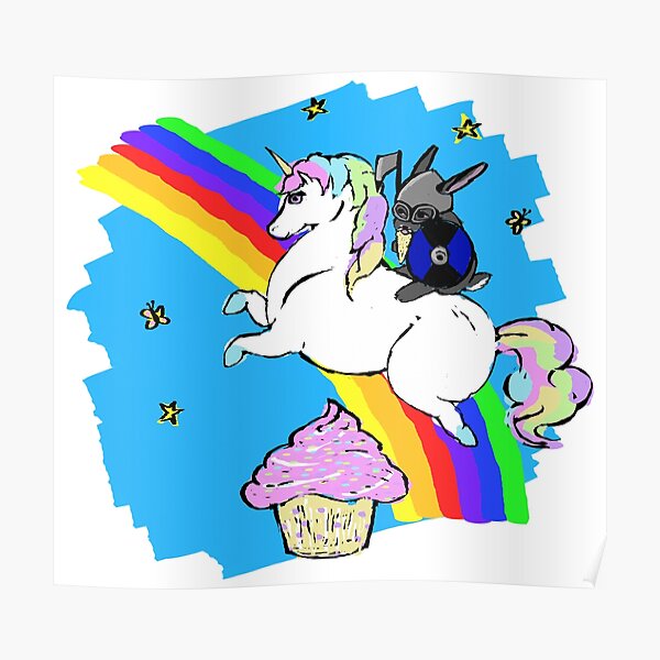 "Viking Bunny Riding A Unicorn (Leaping Over A Cupcake)" Poster by ...