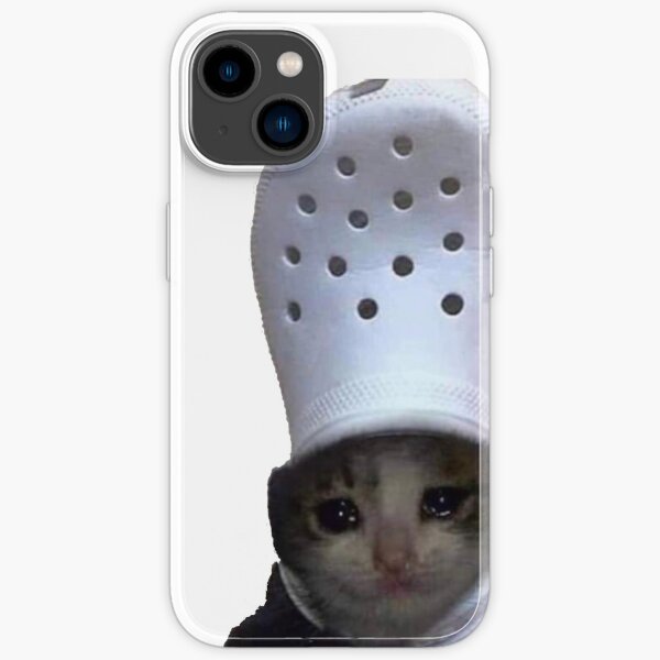 "crying cat with a croc on its head :)" iPhone Case for Sale by ...