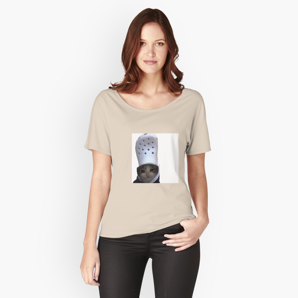 "crying cat with a croc on its head :)" Sticker for Sale by yasmine714 ...