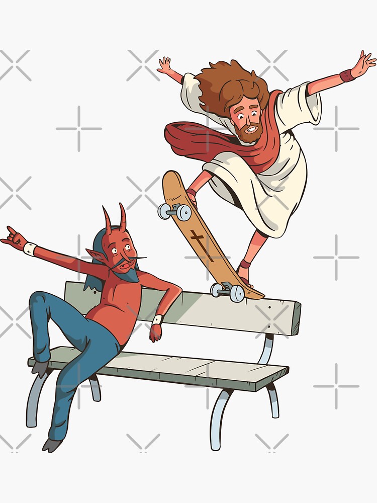 "Jesus Skateboarding" Sticker by litteposterco | Redbubble