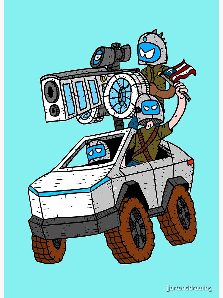 "tesla cybertruck rebels. cartoon electric armored car. " Art Board ...