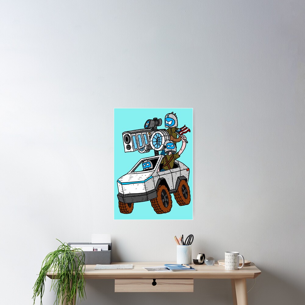 Poster « tesla cybertruck rebels. voiture blindée électrique de dessin ...