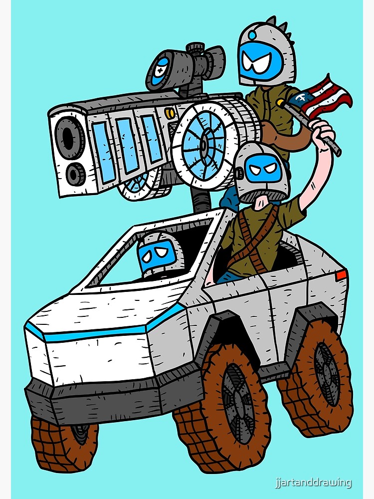 Poster « tesla cybertruck rebels. voiture blindée électrique de dessin ...