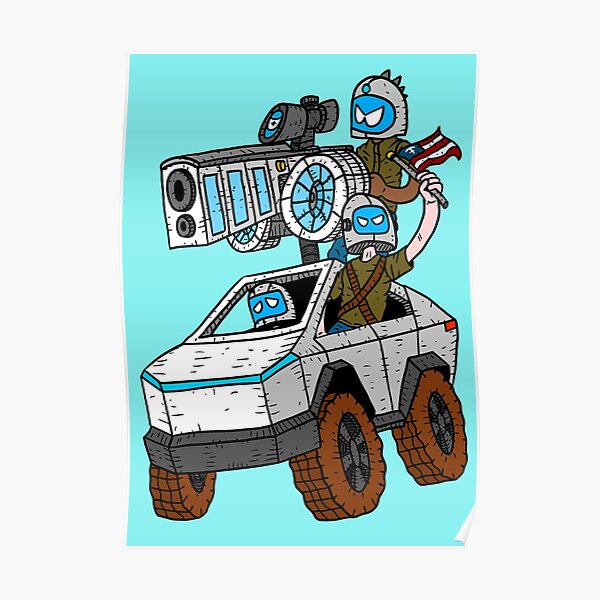 Poster « tesla cybertruck rebels. voiture blindée électrique de dessin ...