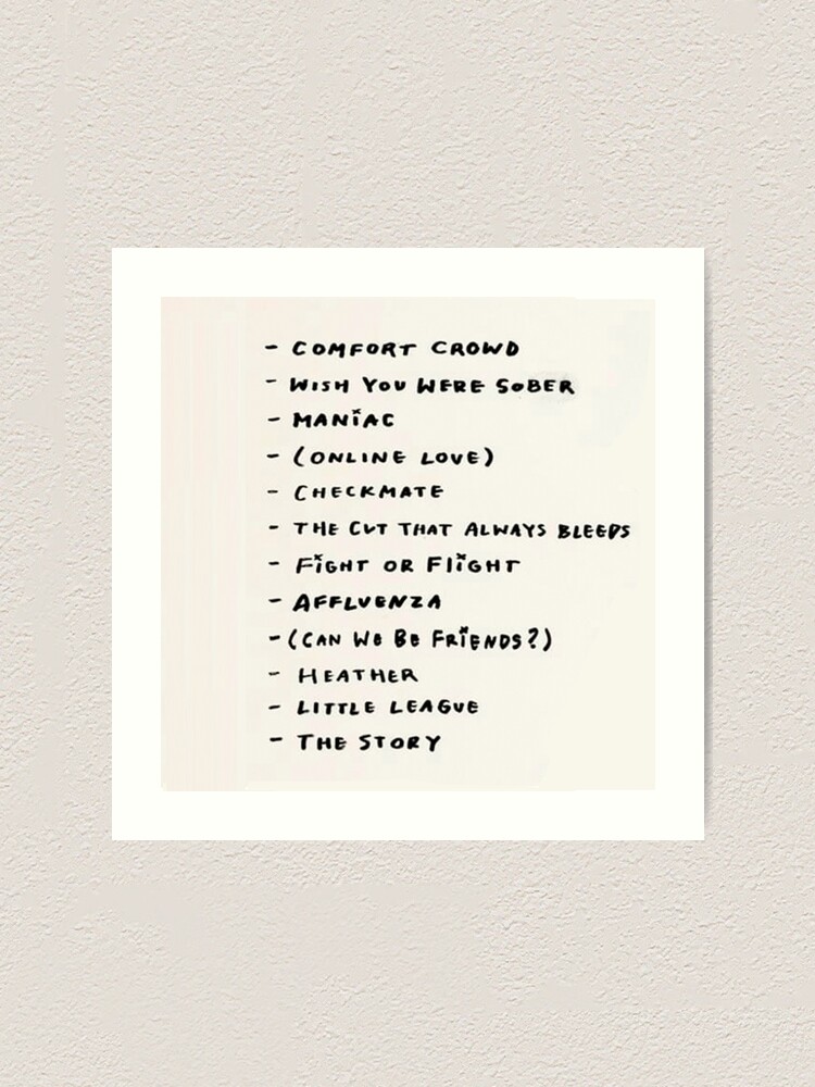 "Conan Gray - Kid Krow Song List" Art Print by Marsh-Mall0ws | Redbubble